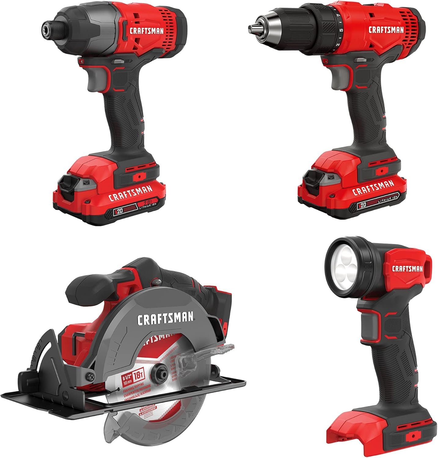 CRAFTSMAN V20 MAX Cordless Power Tool Kit, Circular Saw with 6 1/2 inch ...